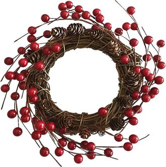 Amosfun T&uuml;rkranz Wandkranz mit Rote Beeren Tannenzapfen K&uuml;nstlicher Weihnachtskranz 24,5cm Adventskranz Herbstkranz Schaufenster Wand Weihnachten Hochzeit Ern