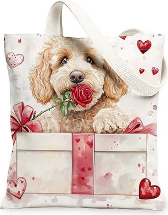 Generic Labradoodle Sac fourre-tout en toile pour le shopping 33 x 38 cm, cadeau amusant pour la Saint-Valentin, sac d&eacute;picerie r&eacute;utilisable pour femme, peintu