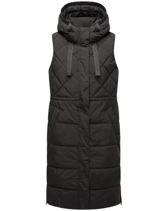 Marikoo Damen &auml;rmellose lange Outdoorweste warme gesteppte Weste mit Kapuze Narikaa 16 Black Gr. 3XL