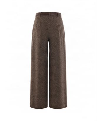 Max Mara Herringbone Virgin Wool Blend Trousers - Brown