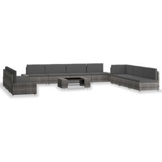 vidaXL 10-tlg. Garten-Lounge-Set Poly Rattan Grau Vidaxl