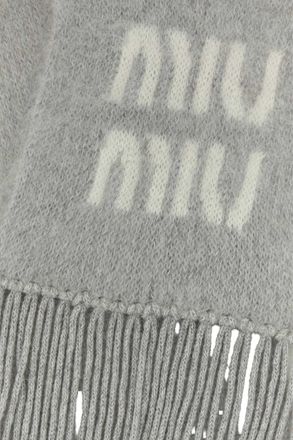Miu Miu Mohair Blend with Fringe Scarf - Gray