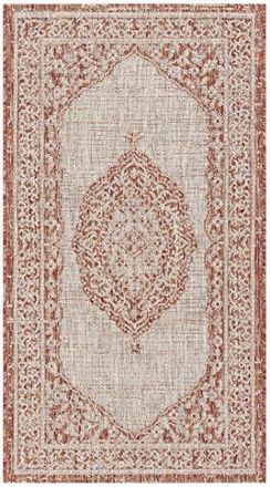 Safavieh Zeitgenössische Teppich für Wohnzimmer, Esszimmer, Schlafzimmer - Courtyard Collection, Kurzer Flor, Hellbeige und Terrakotta, 79 X 152 cm