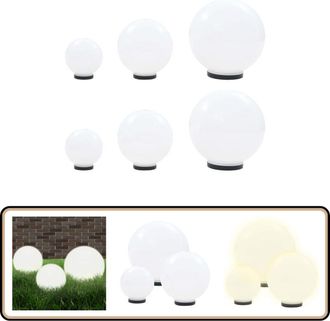 vidaXL 6 Stk. LED-Gartenleuchten-Set Kugelf&ouml;rmig 20/30/40 cm pmma - led Gartenleuchte - Outdoor Beleuchtung - Gartendeko - Lampenschirm Wei&szlig; - Kunststoff