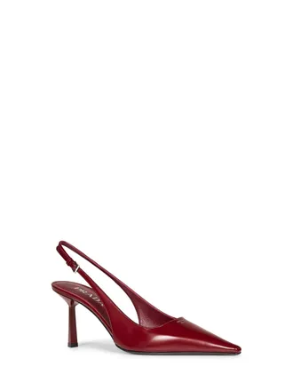 Prada Womens Slingback Pumps Burgundy Leather Calf High Heel Shoes