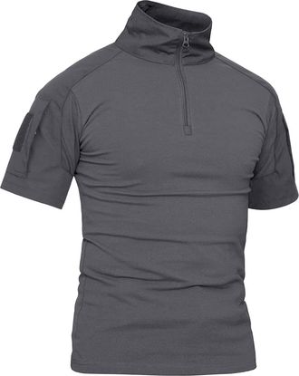 KEFITEVD Army Shirt Herren Camouflage US Army Hemd Funktionsshirt Milit&auml;rkleidung Tactical Camo Shirt Flecktarn Laushirt Sommer Angeln Grau 2XL