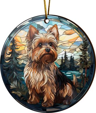 Generic Runde Xmas Keramik Yorkie Weihnachten Deko Anh&auml;nger Keramik Weihnachtsbaum Dekoration Retro Weihnachtsdeko F&uuml;r Weihnachtsbaum Bars Restaurants