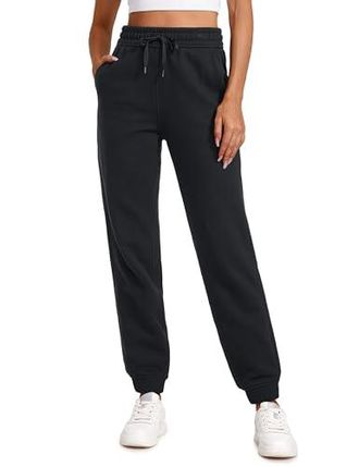 CRZ YOGA Pantalons de Sport doubl&eacute;s en Laine de Coton pour Femmes avec Poches Noir 42