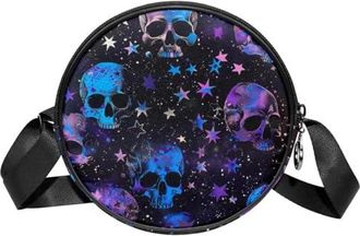 Generic Petit sac &agrave; bandouli&egrave;re circulaire pour femme, motif cr&acirc;nes, petit sac &agrave; dos &agrave; bandouli&egrave;re avec fermeture &eacute;clair, bretelles r&eacute;glables, sac &agrave; main rond