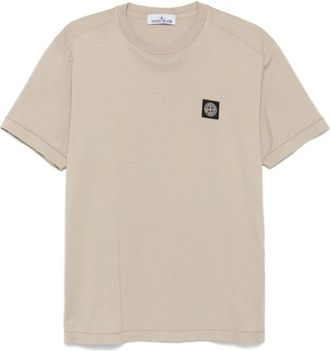 Stone Island Homme, Tops, Beige, Taille: M T-Shirt &agrave; Manches Courtes avec Logo