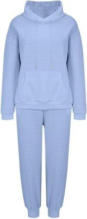 Generic V&ecirc;tements de sport pour femme - Couleur unie - Pull &agrave; col rond - Haut et pantalon - Ensemble de salon 2 pi&egrave;ces pour femme, bleu clair, XXL