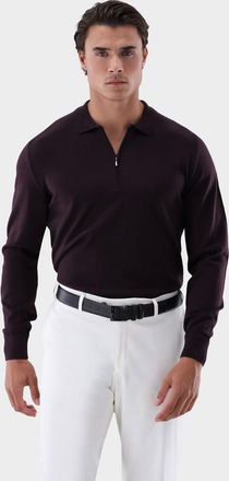 van Laack Poloshirt Langarm mit Reißverschluss aus merzerisierter Wolle