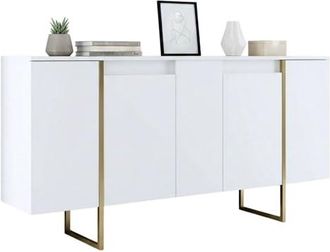 Dmora Sideboard Betel Wei&szlig; 160x35x80 cm, 4 Regale, 8 F&auml;cher