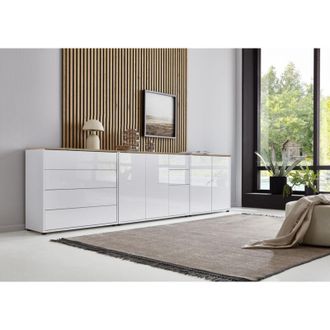 BMG M&ouml;bel BMG M&ouml;bel Sideboard &raquo;Mailand Set 7&laquo;, Korpus wei&szlig; matt und wei&szlig; lackierte Hochglanzfronten, Oberboden in Artisan Eiche
