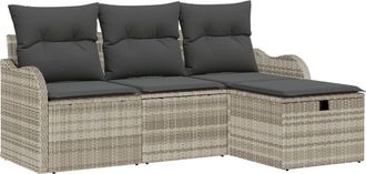 vidaXL Garten-Sofa-Set mit Kissen 4 pcs Hellgrau Poly Rattan Vidaxl