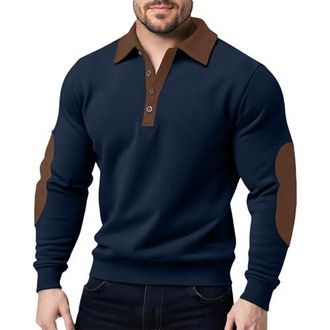 Generic Polo &agrave; manches longues pour homme - T-shirt de golf color&eacute; - Grande taille - T-shirts de sport confortables - Col &agrave; revers - Hauts d&eacute;contract&eacute;s &agrave; port