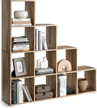 Vasagle Bücherregal mit 10 Fächern, Regal mit offenen Fächern, Aufbewahrungsmöbel, für Dekorationen, Bilderrahmen, Wohnzimmer, Schlafzimmer, Büro, 29 x 129,5 