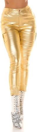 Koucla Pantalon cargo taille haute aspect métallique brillant, or, S