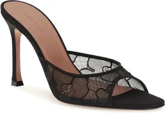 Amina Muaddi Alexa Lace Mule - Black