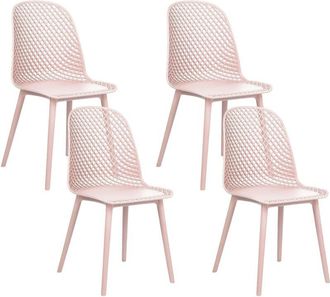 Beliani Esszimmerst&uuml;hle 4er Set Pastellrosa aus Kunststoff St&uuml;hle f&uuml;r Esszimmer Esstisch Modern Minimalistisch