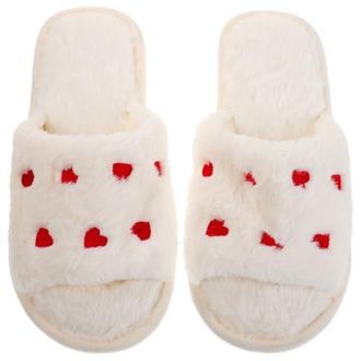BESTONZON Healvian Pantoufles DInt&eacute;rieur pour Femmes &agrave; Bout Ouvert en Fausse Fourrure Blanche Semelle Antid&eacute;rapante en Caoutchouc Motif Coeur Taille 39-40 Panto