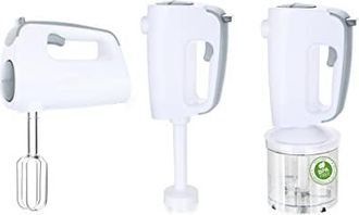 Emerio Handmixer-Set mit revolution&auml;rem 1-Finger-Speed-Control, Quirl Mixer Zerkleinerer, 3in1, kinderleichte Handhabung, kraftvolle 300 Watt, BPA frei, Soft