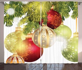 Abakuhaus Weihnachten Rustikaler Vorhang, Flitter Motive Yuletide, Wohnzimmer Universalband Gardinen mit Schlaufen und Haken, 280 x 260 cm, Hellgrün Rot