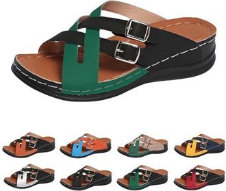 Generico Sandales orthopédiques à la mode, pour femme, avec bout ouvert, support darc, antidérapantes, caoutchouc, semelles élégantes, chaussures légères, chau