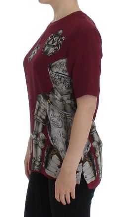 Dolce & Gabbana Womens Red Knight Print Silk Blouse T-Shirt