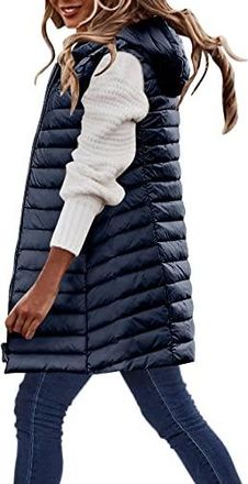 Generic Vestes l&eacute;g&egrave;res pour femme avec capuche - Vestes chaudes pour femme avec fermeture &eacute;clair int&eacute;grale - Sweat &agrave; capuche mi-long ajust&eacute; &agrave; plumes douces - 