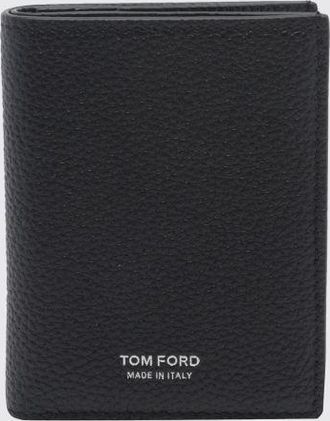 Tom Ford Porte-cartes bifold T-Line en cuir de veau grain&eacute; avec logo lamin&eacute;