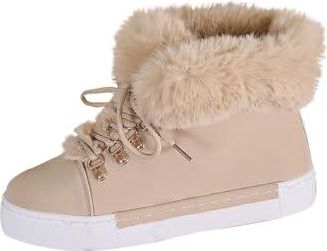 Generic Bottes dhiver pour femme avec doublure en fausse fourrure - Confortables - Couleur unie - &Eacute;l&eacute;gantes et chaudes - &Agrave; lacets - Pour temps froid - Chaussu