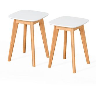 Relaxdays Relaxdays Tabourets de cuisine, lot de 2, bambou, MDF, salle de bain, H x L x P : 45,5 x 33 x 33 cm, naturel/blanc