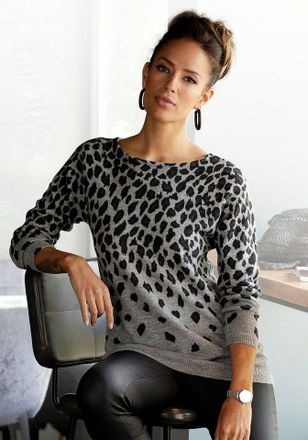 Lascana Strickpullover mit Leomuster, weicher Damenpullover mit Alloverprint