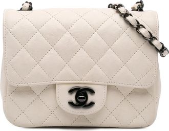 Chanel Hobo Bags - Mini Square Classic Crumpled Calfskin Single Flap - Gr. unisize - in Weiß - für Damen