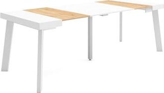 Skraut Home | Ausziehbarertisch | Multifunktionaler ausziehbarer | 220 | Für 10 Gäste | Hölzerne Beine | Moderner Stil | Eiche und weiß