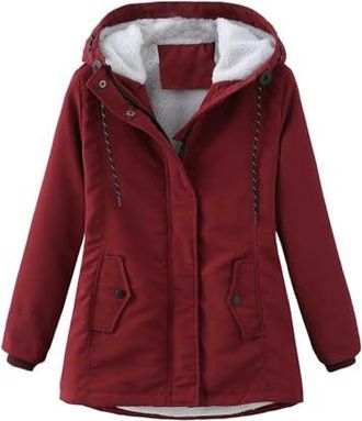 Generic Vestes dhiver pour femmes - Courtes - Grande taille - Doublure en polaire chaude - Parka dhiver - Parka &agrave; capuche, bordeaux, 4XL