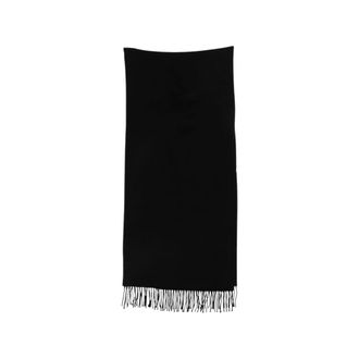 Emporio Armani Fringed hooded wool stole with embroidered monogram - - Accessories - Damen - Schwarzk - ONE SIZE