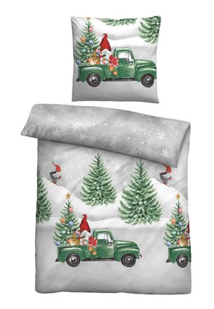 Biberna Feinbiber Bettwäsche 0004102 WICHTEL & Weihnachtsbaum 1x 135x200 cm + 1x 80x80 cm, sturmgrau