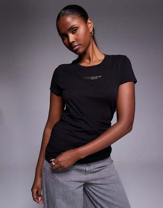 A|X Armani Exchange T-shirt avec logo au centre - Noir/dor&eacute;