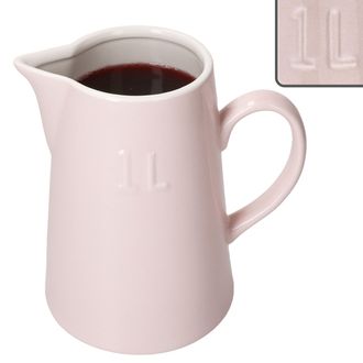 MamboCat Emilia Krug 1L I Steingut Kanne in Pastellrosa & Cremwei&szlig; I ideal f&uuml;r Wasser, Saft, Milch, Kakao & Limo I Fr&uuml;hst&uuml;ck, Brunch & Alltag I Karaffe mit Aus