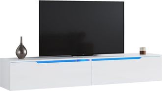 Sonni TV-Schrank, Fernsehtisch, TV-Regal, Lowboard Hochglanz, H&auml;ngend mit LED-Beleuchtung, 12 Farben k&ouml;nnen eingestellt Werden, 2 Schr&auml;nken f&uuml;r Wohnzimmer u