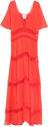 Forte_Forte Femme, Robes, Rouge, Taille: 40 FR Lace-Trim Short-Sleeve V-Neck Maxi Dress