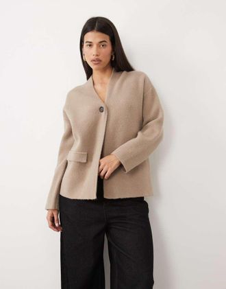 Pretty Lavish gilet en maille cache-coeur avec poches, taupe-Marron