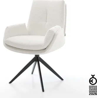 DELIFE Drehstuhl Clea-Flex Boucl&eacute; Creme-Wei&szlig; Kreuzgestell breit Schwarz 360&deg; drehbar Wippfunktion, Esszimmerst&uuml;hle