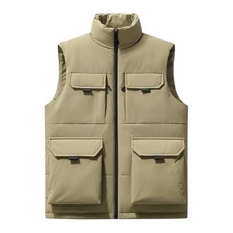 Generic Gilet dhiver épais sans manches pour homme - Couleur unie - Chaud - Rembourré - Vêtements dextérieur décontractés avec poches, kaki, 4XL
