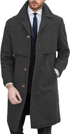 Generic Manteau simple boutonnage pour homme avec revers crant&eacute; chaud hiver classique d&eacute;contract&eacute; &eacute;l&eacute;gant Trench Coat, gris fonc&eacute;, XXL