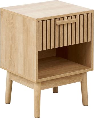 Beliani Nachttisch Heller Holzfarbton Lamellen-Optik mit Schublade Ablagefach Lynwood