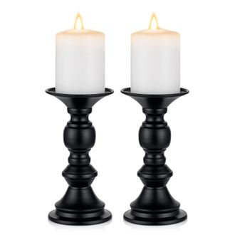 Nuptio Nuptio 2 St&uuml;ck Kerzenhalter f&uuml;r Stumpenkerzen, Schwarzer Kerzenhalter f&uuml;r 5cm Kerzen Weihnachten Halloween Kaminsims Dekorationen, Ideal f&uuml;r Hochzeite