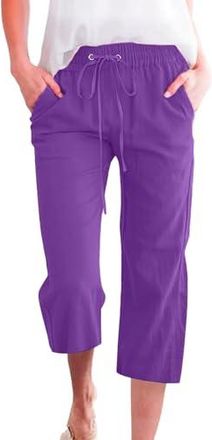 Generic Pantalon &agrave; jambe droite tendance pour le printemps et l&eacute;t&eacute;, pantalon en lin pour femme, pantalon d&eacute;contract&eacute; ample &agrave; jambe large pour la plage, les vo